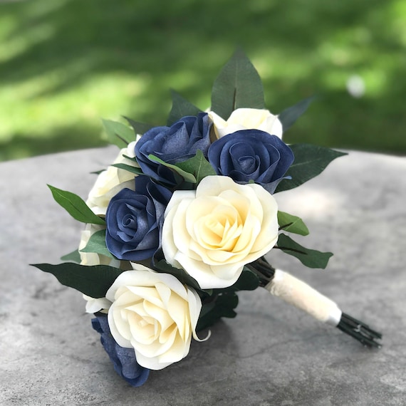 Navy Blue and Ivory Bridal Bouquet Colors Are Customizable - Etsy