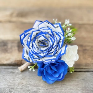 Music Note Paper Rose Corsage or Boutonniere Shown in Blue ...