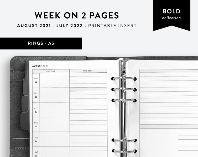 A5 2021-2022 Weekly Planner Printable, Time Management Week on 2 Pages ...