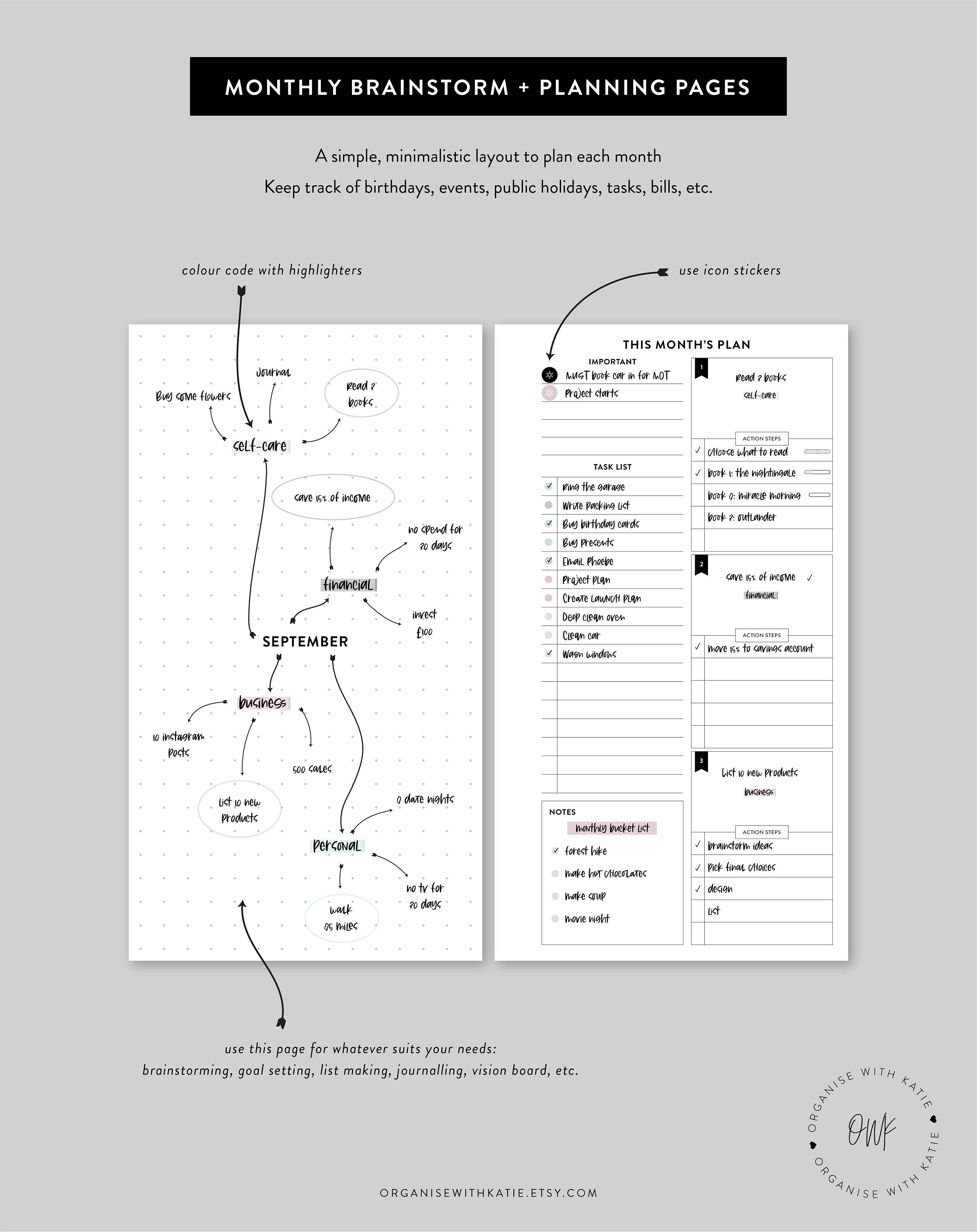 Personal 2021-2022 Monthly Planner Printable Month on 4 | Etsy