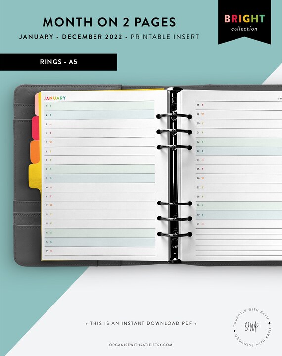 A5 2022 Monthly Planner Printable Horizontal Month on 2 - Etsy UK