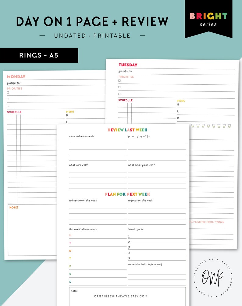 A5 Undated Daily Planner Printable Day on 1 Page Diary - Etsy