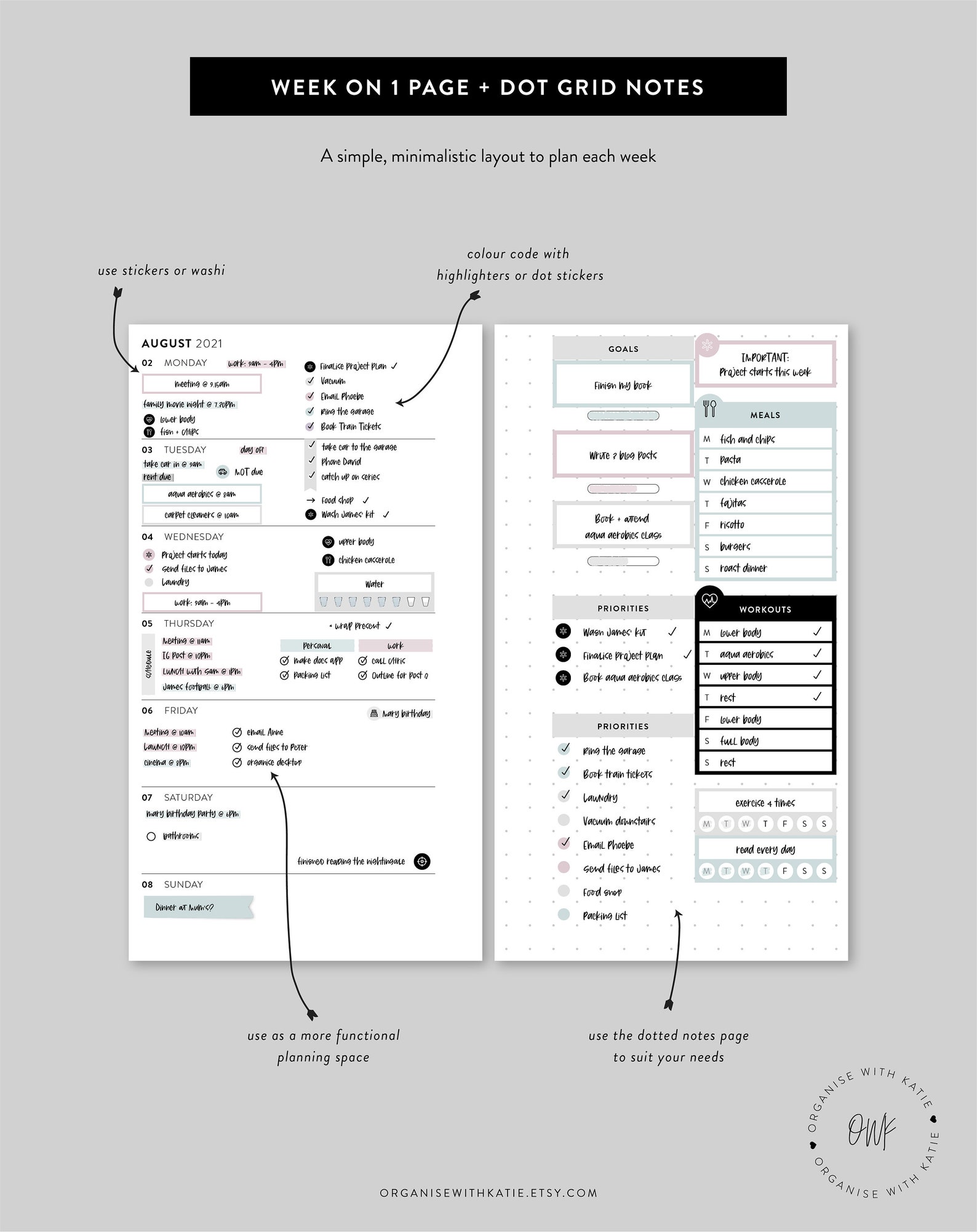 Personal 2021-2022 Weekly Planner Printable Horizontal Week - Etsy UK