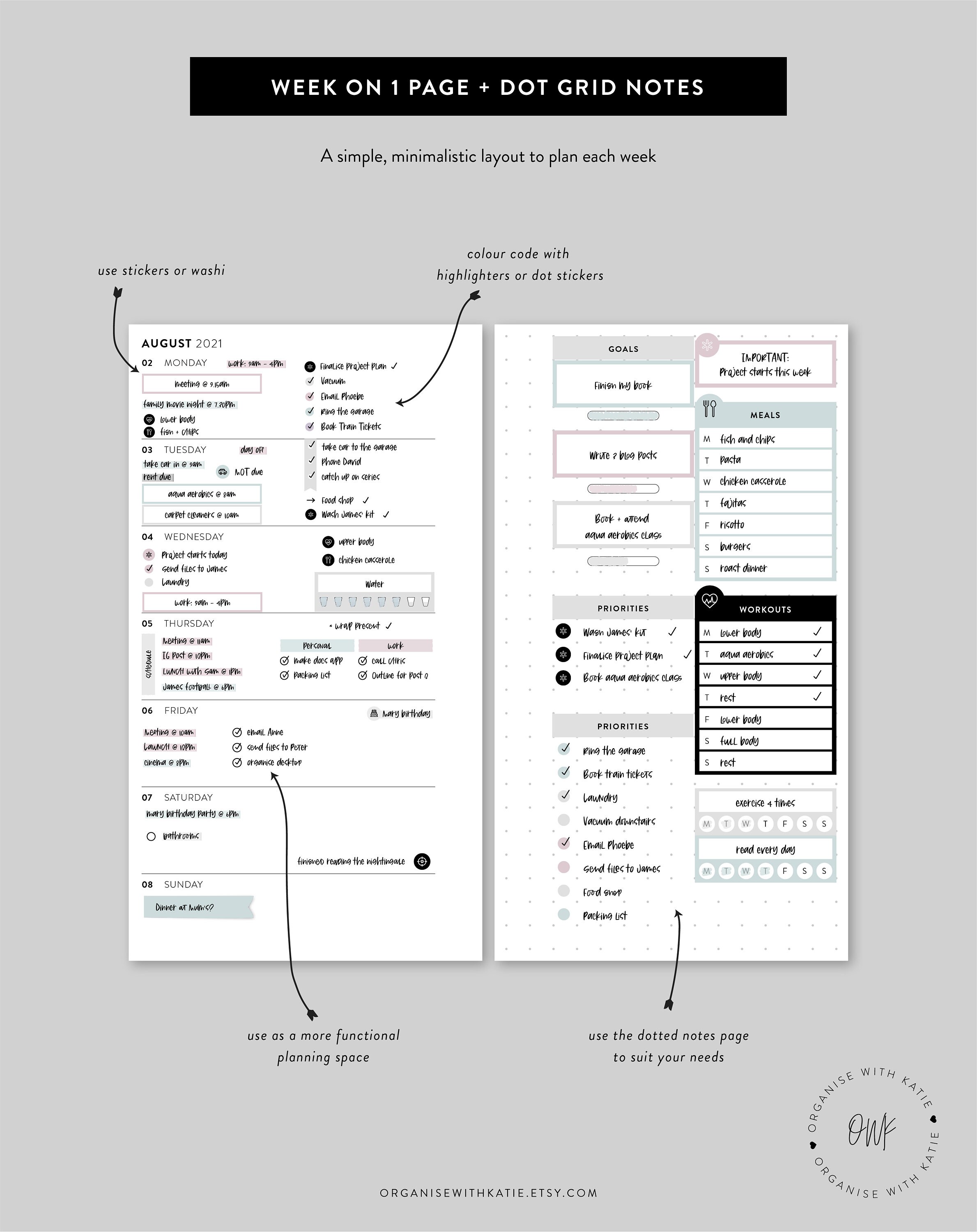 Personal 2021-2022 Weekly Planner Printable Horizontal Week - Etsy UK
