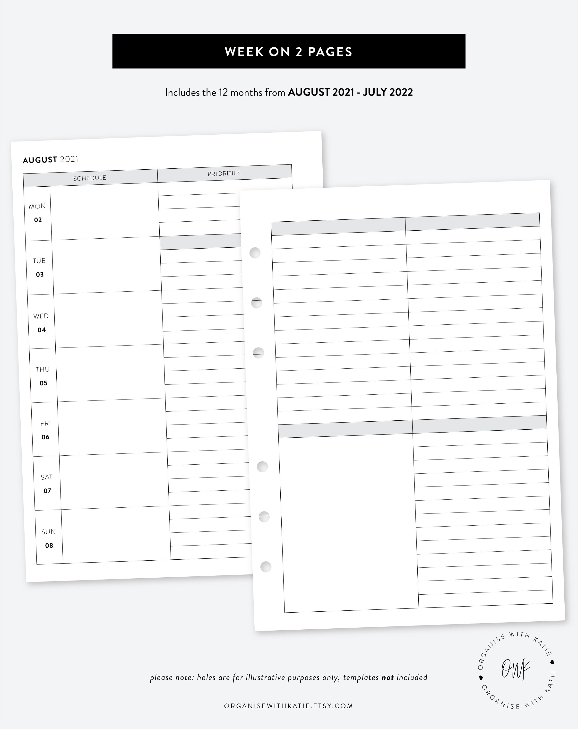 A5 2021-2022 Weekly Planner Printable Time Management Week on | Etsy UK