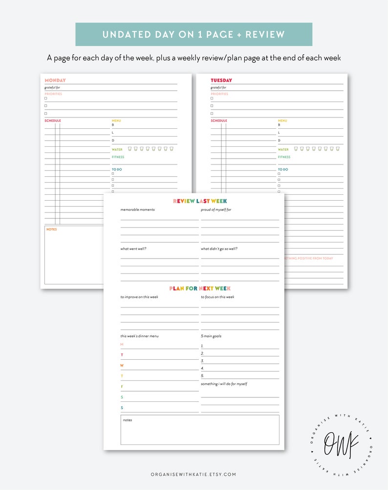 A5 Undated Daily Planner Printable Day on 1 Page Diary - Etsy UK