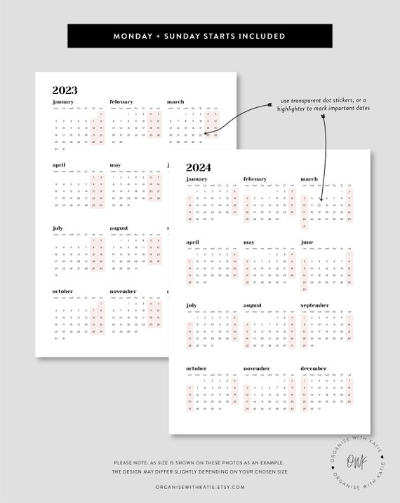 Paper Calendars & Planners Yearly Calendar Sunday Start Pocket PLUS ...