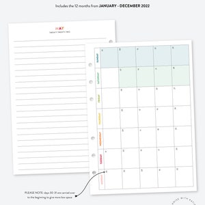 A5 2022 Monthly Planner Printable Month on 1 Page Calendar - Etsy UK