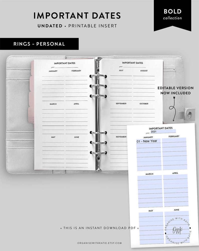 Personal Important Dates Year Overview Year Calendar - Etsy