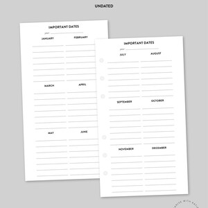 Personal Important Dates Year Overview Year Calendar - Etsy