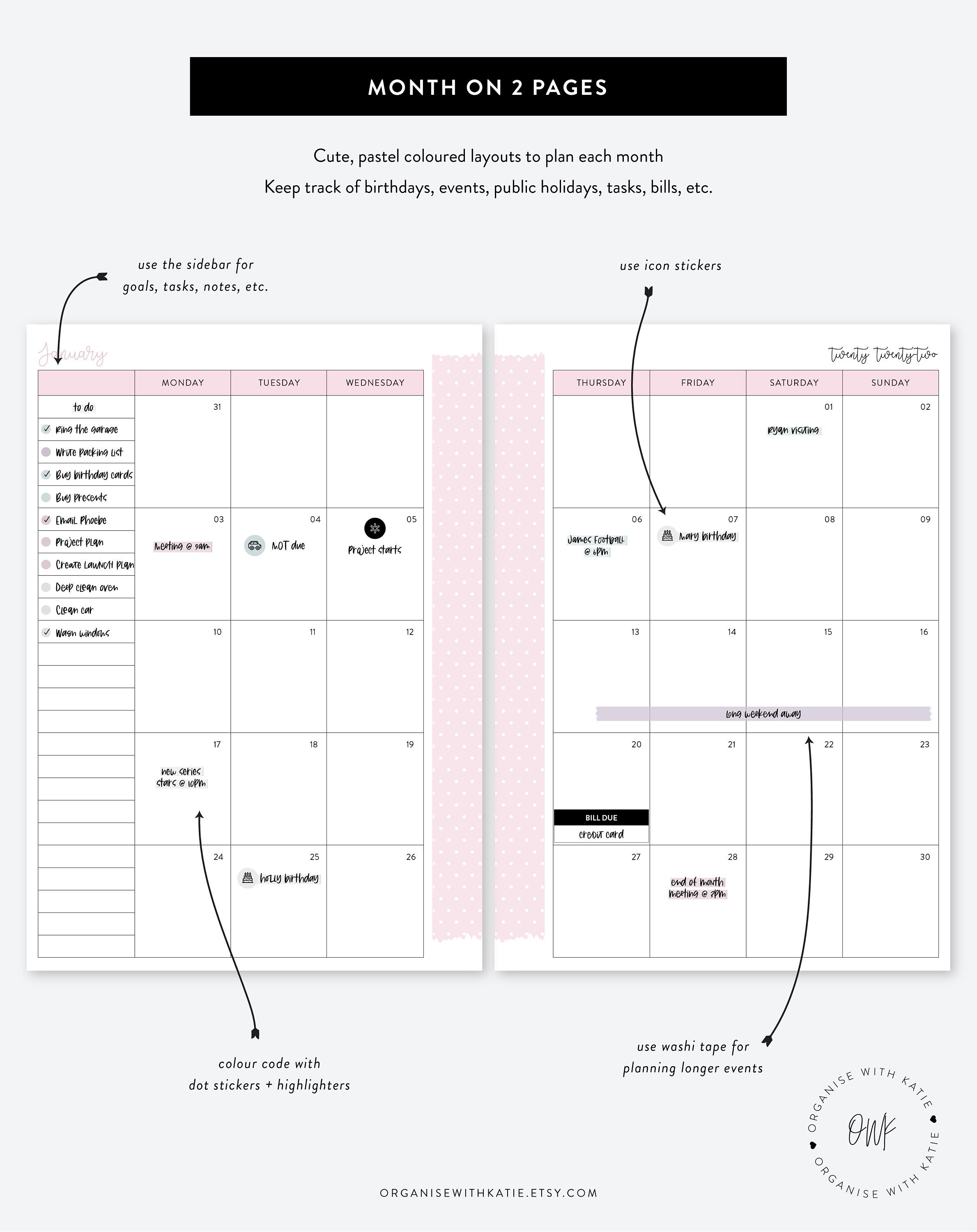 A5 2022 Monthly Planner Printable Month On 2 Pages Calendar Etsy A5 2022 Monthly Planner Printable Month On 2 Pages Calendar Etsy