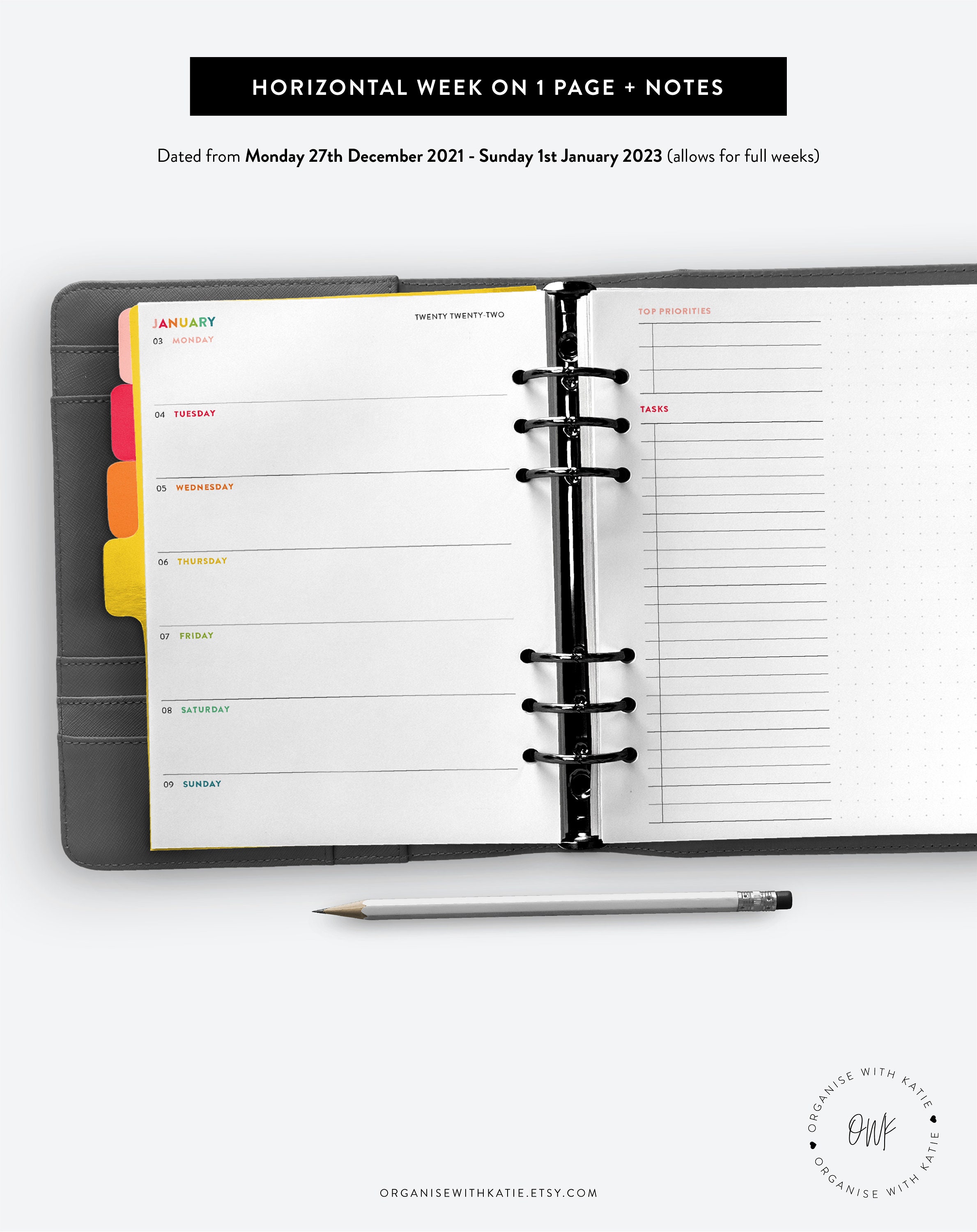 A5 2022 Weekly Planner Printable Week on 1 Page With Notes - Etsy Canada
