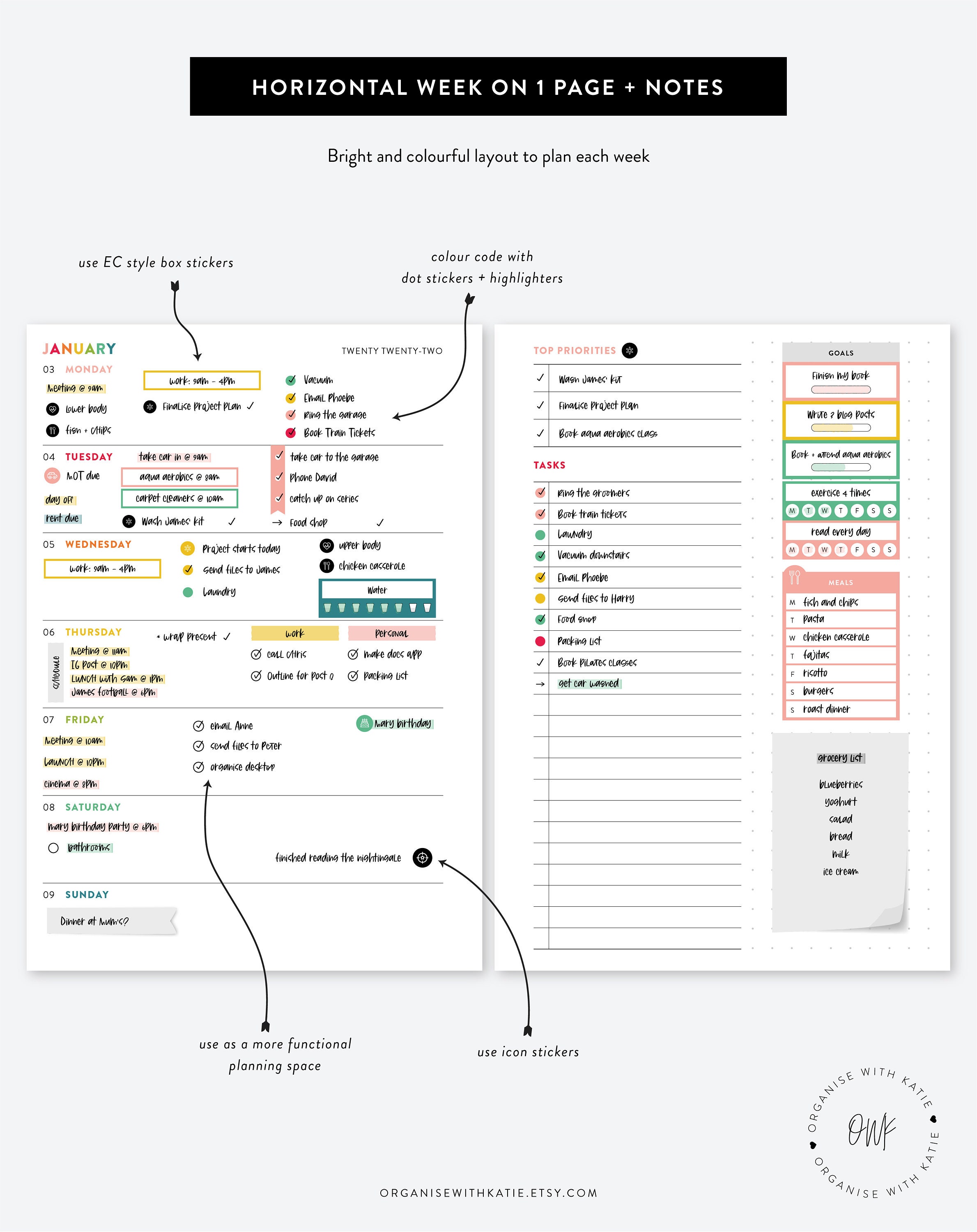 A5 2022 Weekly Planner Printable Week on 1 Page With Notes - Etsy Canada
