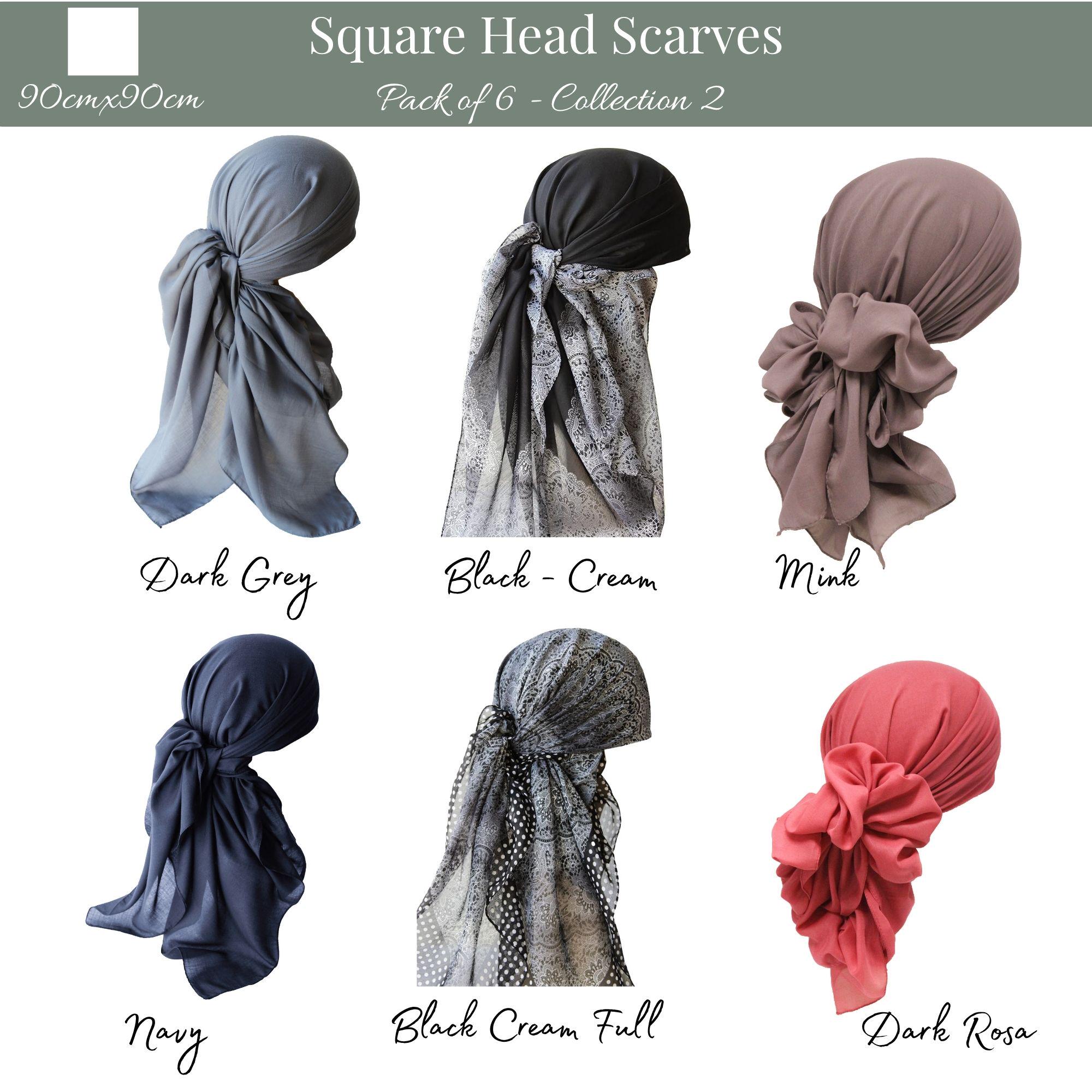 6pc Everyday Square Head Scarves for Women, Chemo Head Scarves - Etsy