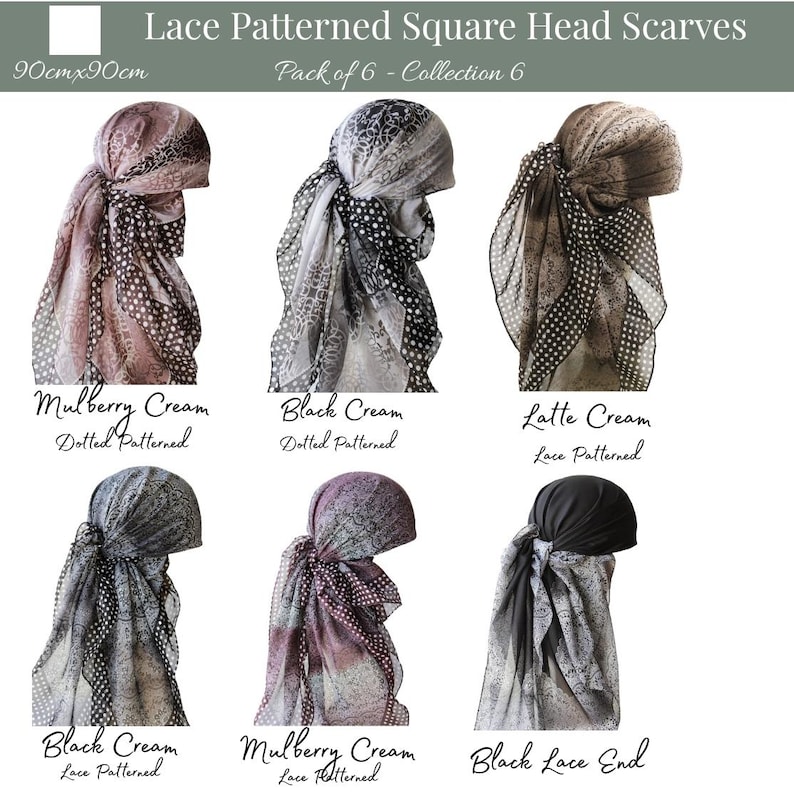 6pc Everyday Square Head Scarves for Women, Chemo Head Scarves - Etsy