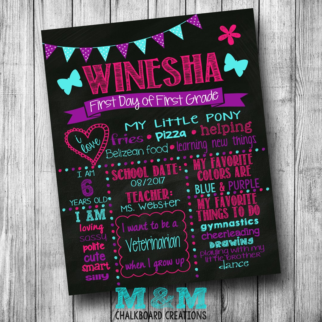 Pink and Purple and Teal First Day of School Printable Chalkboard ...