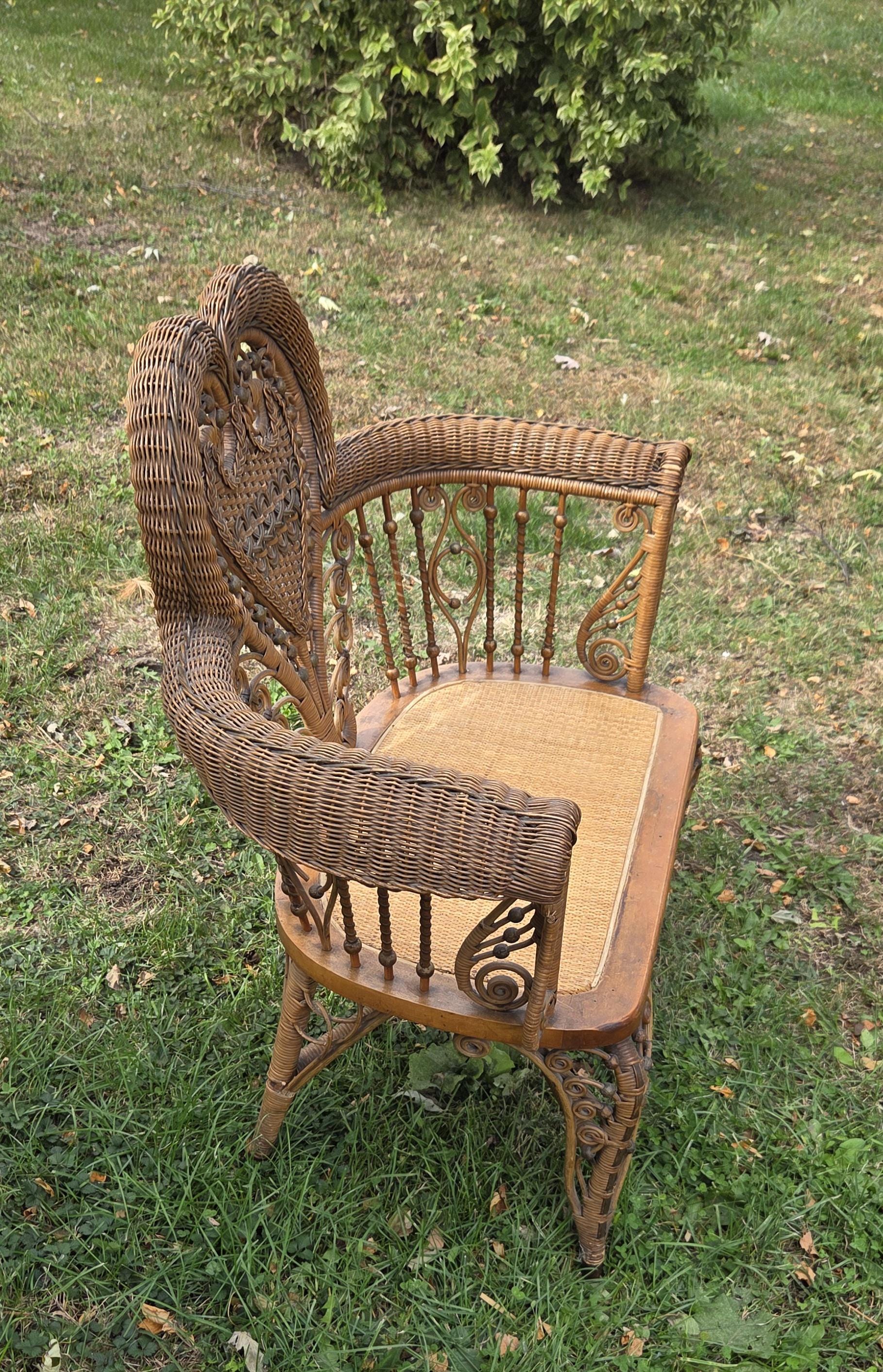 Wicker Bench Antique Heywood Wakefield Woven Settee Victorian Furniture ...