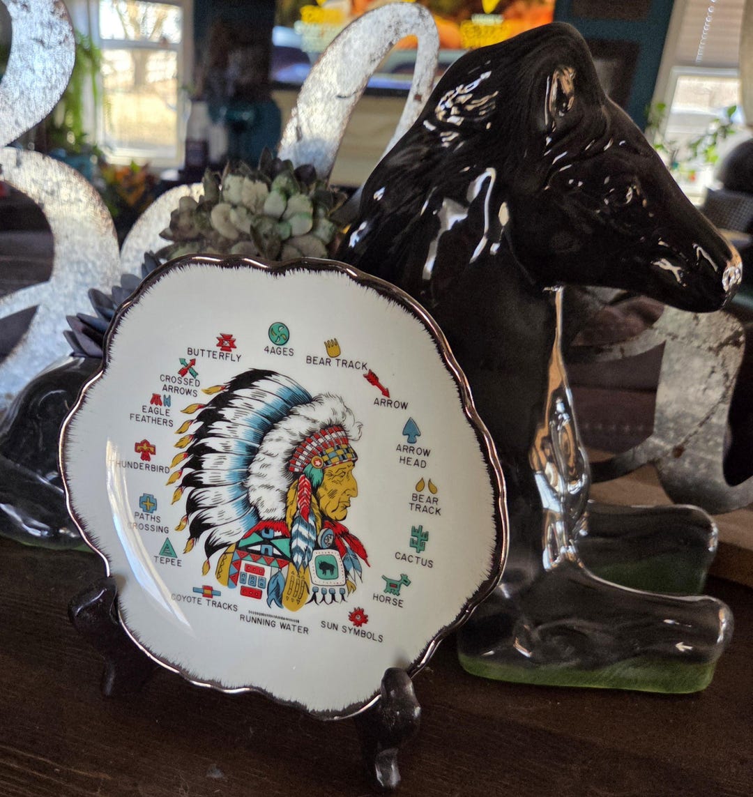 Plate Vintage Chief Running Water Decorative Plate Silver Edge Native ...