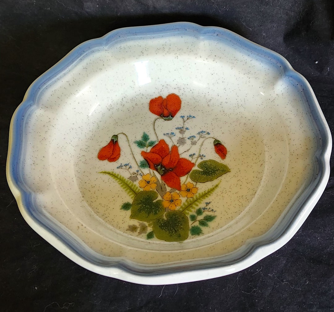 Bowl Poppy Design Antique 40s Mikasa Dinnerware Country Club Blue White ...