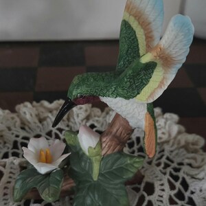 Hummingbird Figurine Vintage Ceramic Hummer W White Flower Bird Art ...
