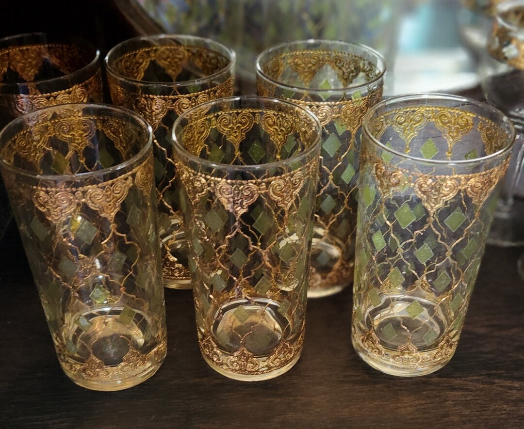 Culver Glass Set of 6 Vintage Valencia 12 Oz Glasses 22k Gold - Etsy