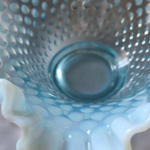 Hobnail Fenton Blue Opalescent Hobnail Glass Bowl Large Vintage Ruffled ...