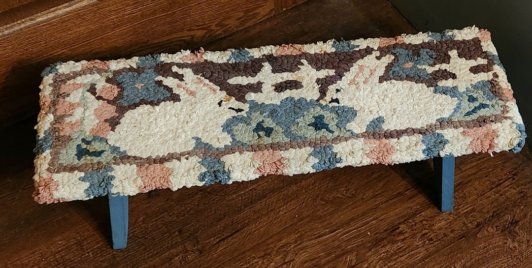 Bunny Bench Child’s Vintage Handmade Rabbit Latch Hook Wooden Stool ...