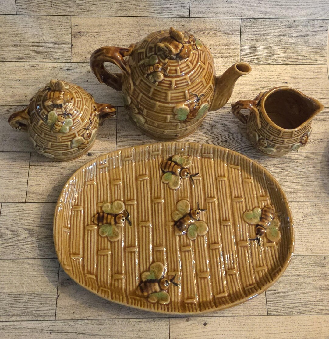 Bee Tea Set Vintage Ceramic Beehive Teapot With Creamer Sugar and ...