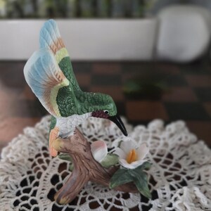 Hummingbird Figurine Vintage Ceramic Hummer W White Flower Bird Art ...