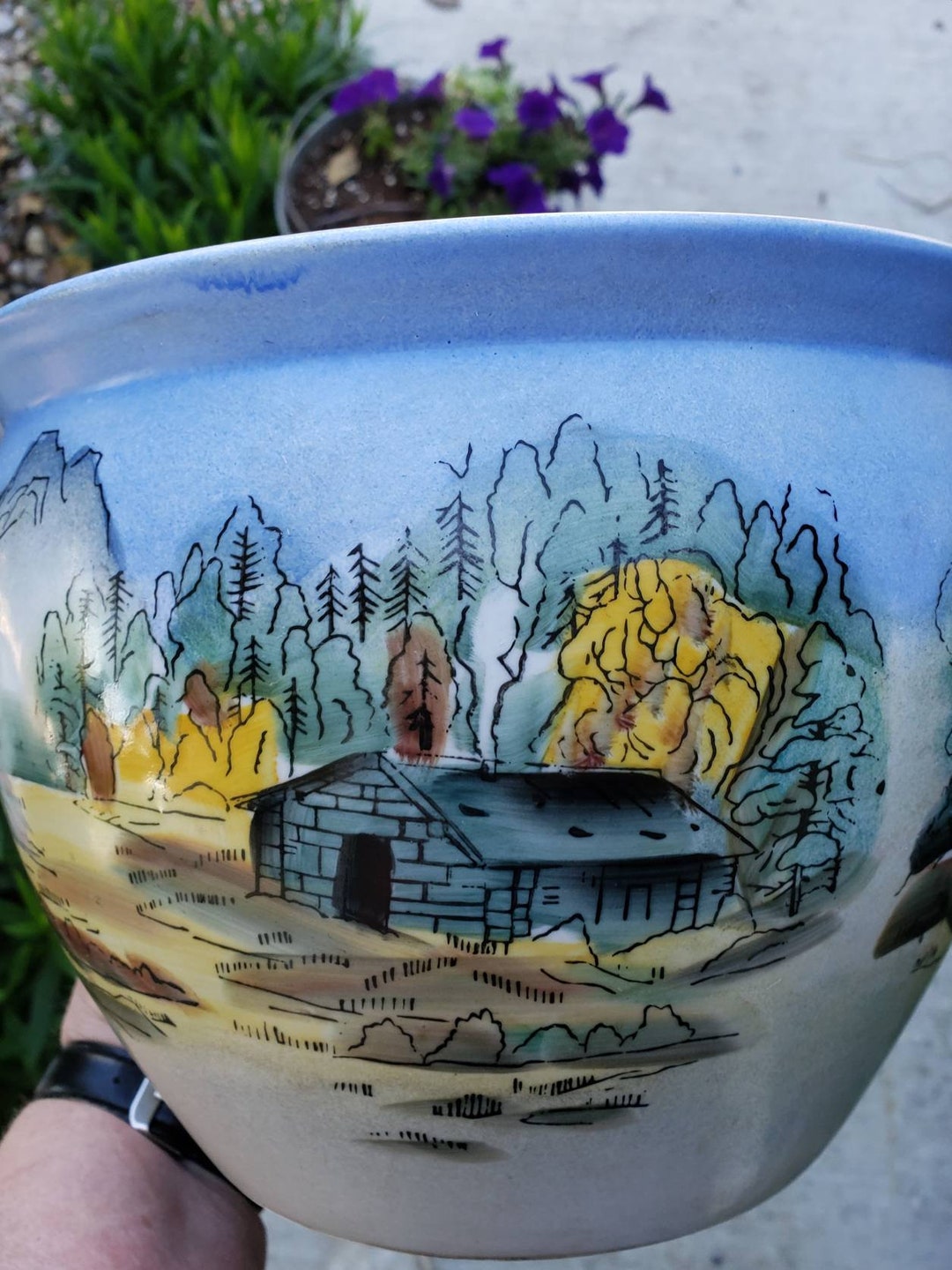 Planter Large Pot W Asian Scenic Design Morimura Art Vintage Nippon or ...