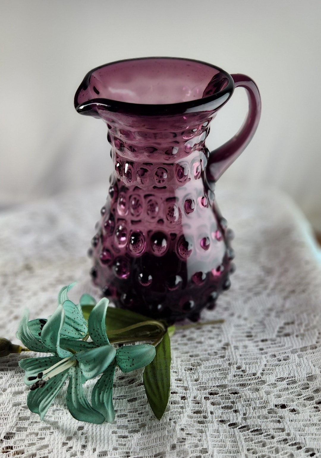 Pitcher Vase Purple Amethyst Blown Glass Vintage Italian Empoli Optic ...