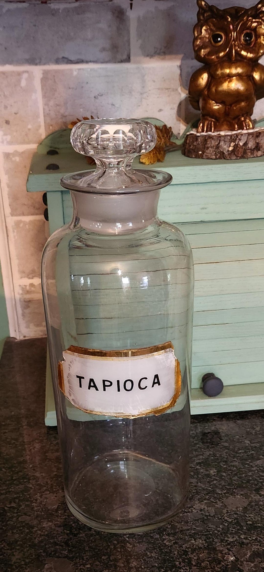 Canister Antique Glass Round Lidded Container Tall Heavy Tapioca ...