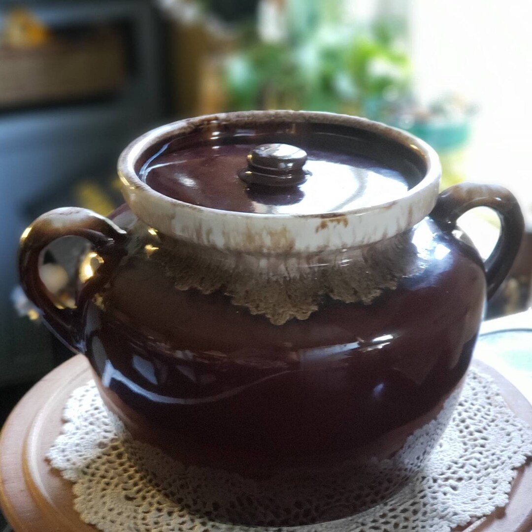 Brown Drip Vintage Mccoy Bean Pot Large USA Farmhouse Lidded - Etsy