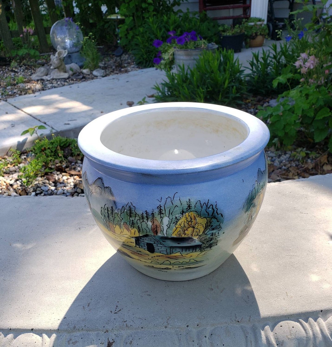 Planter Large Pot W Asian Scenic Design Morimura Art Vintage Nippon or ...