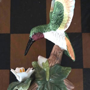 Hummingbird Figurine Vintage Ceramic Hummer W White Flower Bird Art ...