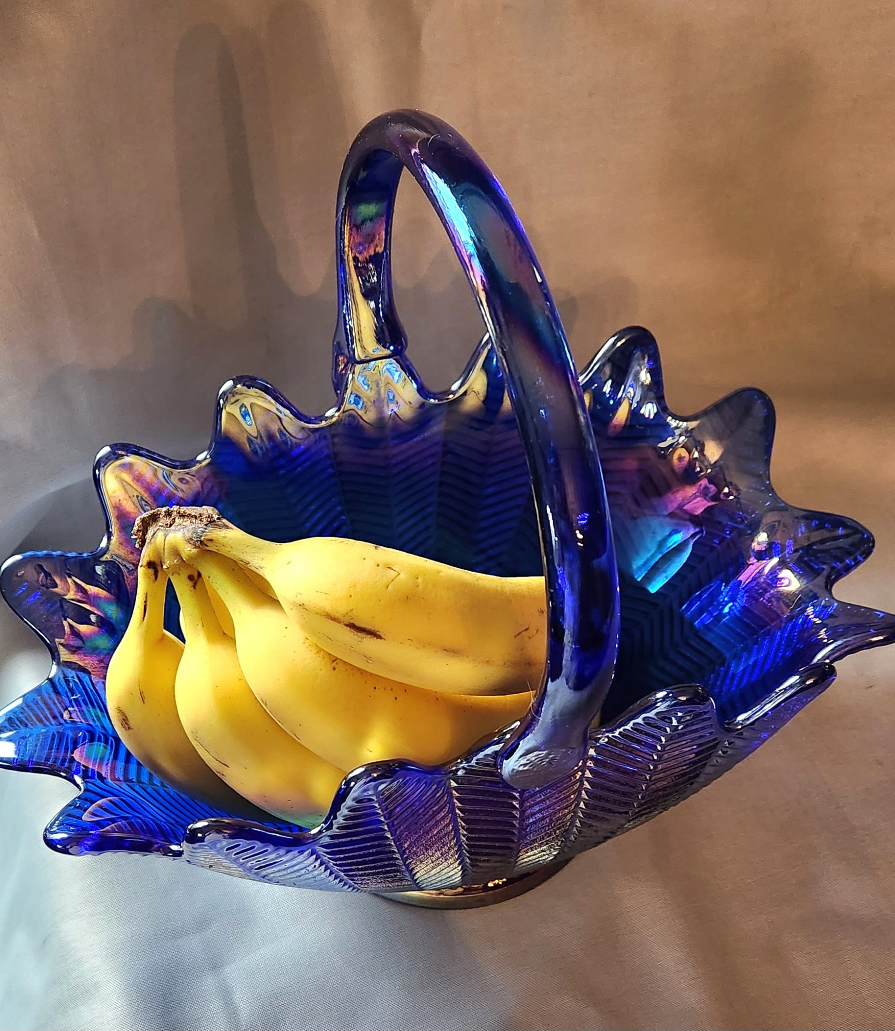 Cobalt Blue Depression Glass Basket