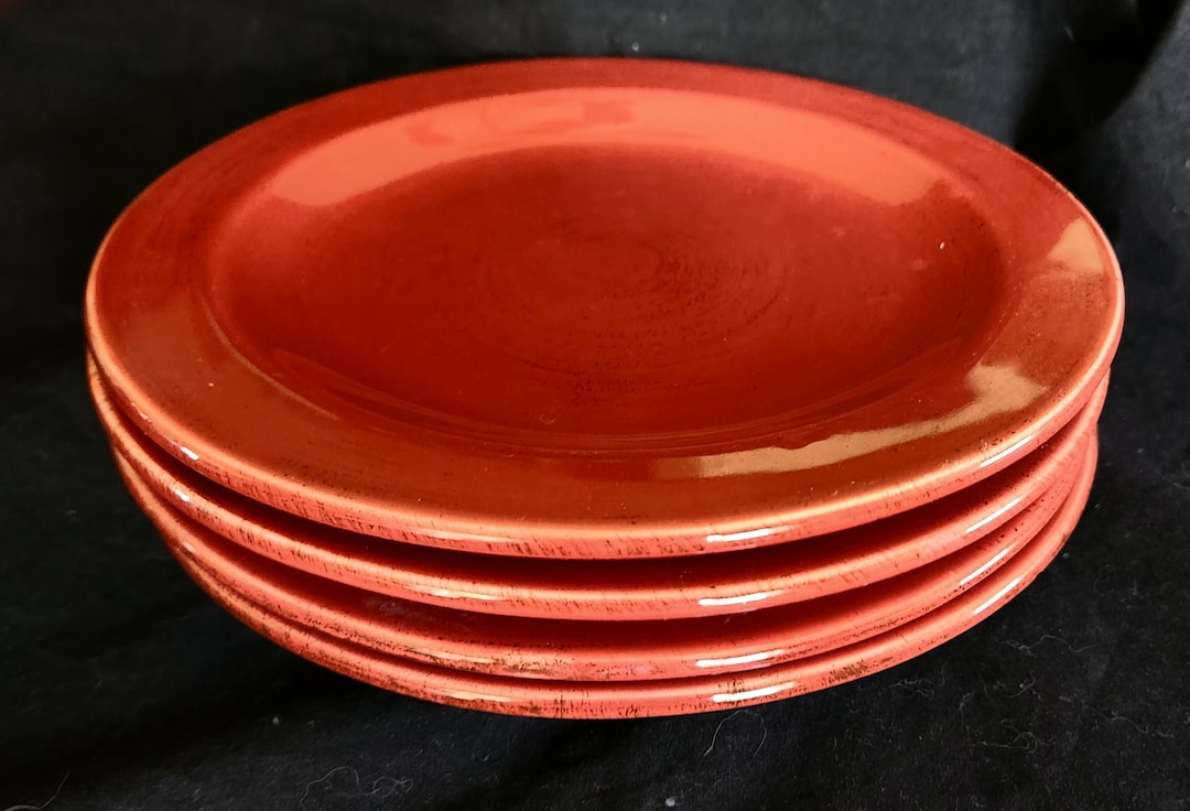 Plate Salad Set of 4 Rustic Dark Red Design Serving Plate Stoneware ...