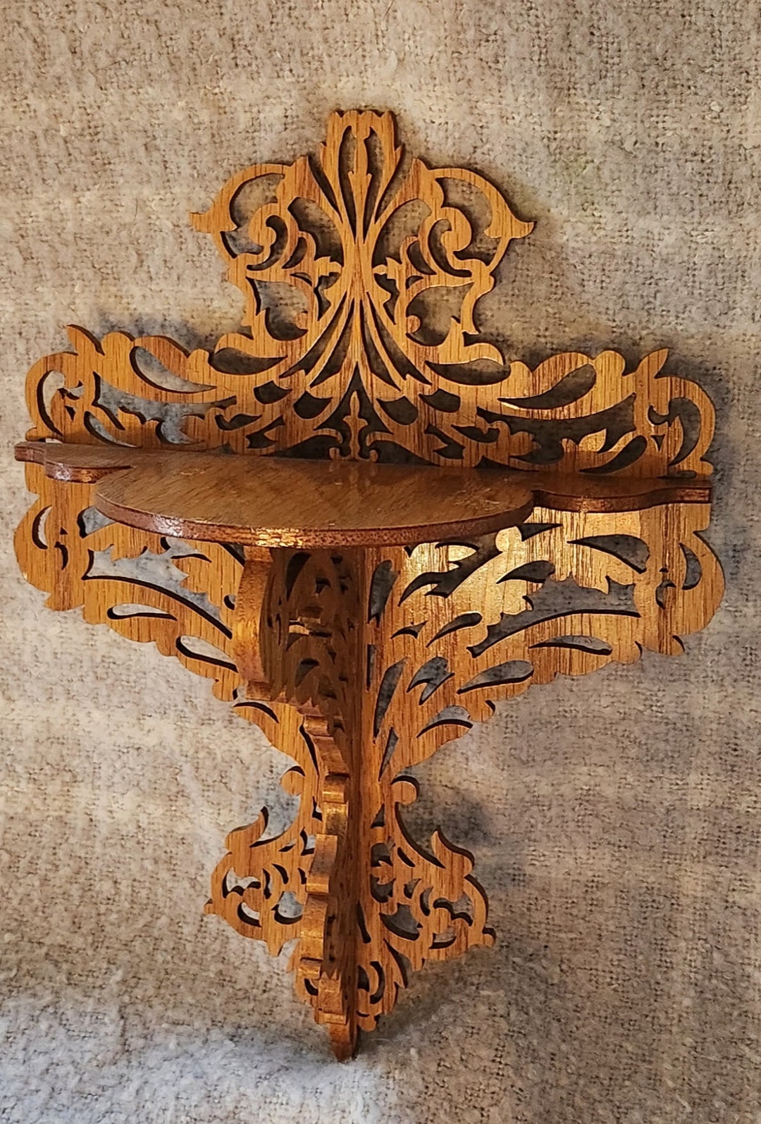 Shelf Vintage Handcrafted Wood Scroll Work Scalloped Tapered Shelf Wall ...