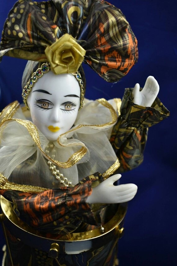 Musical Figurine Vintage Porcelain Lady Jester in Drum Festive | Etsy