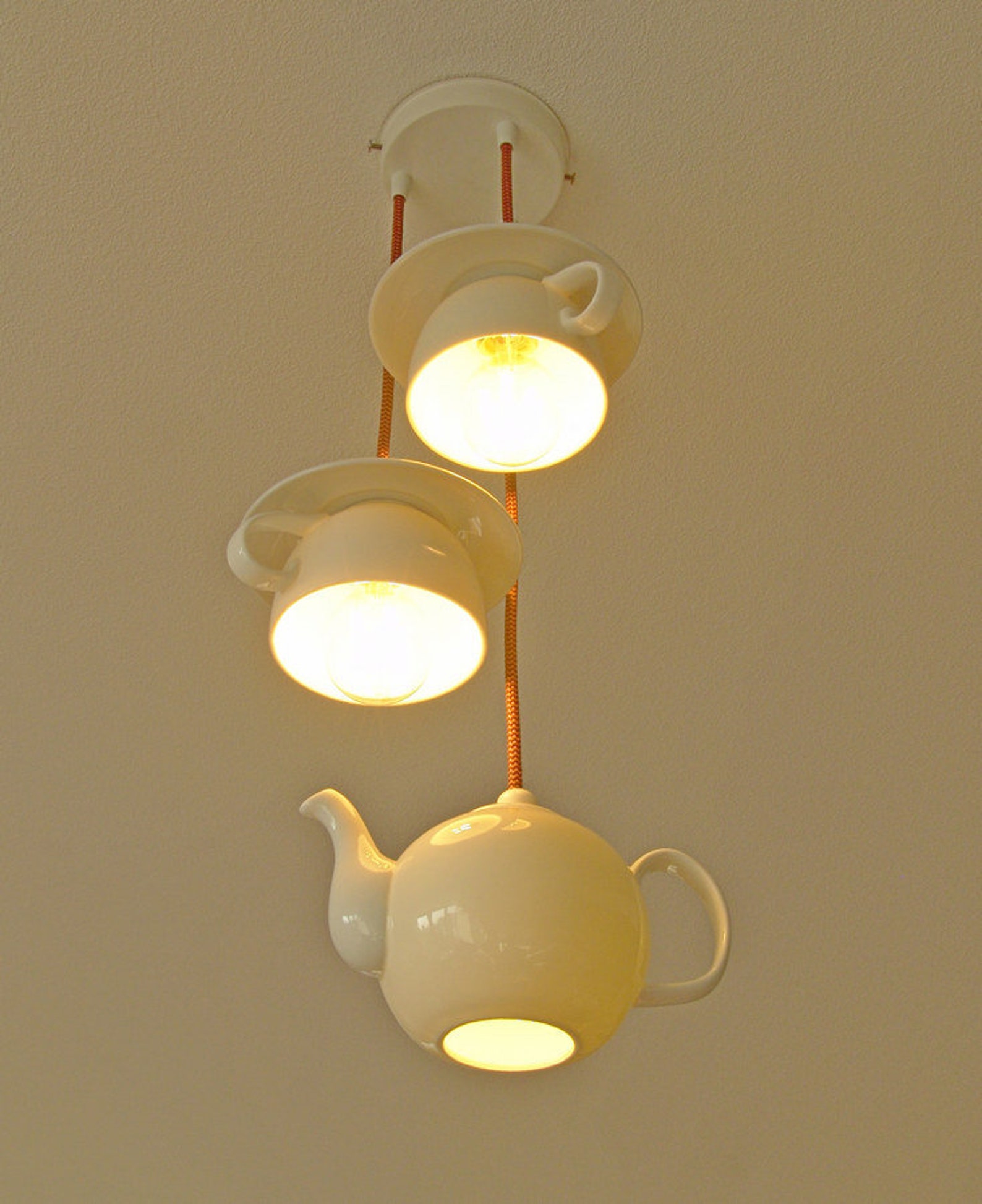 Tea party lighting kitchen teapot chandelier Alice in | Etsy