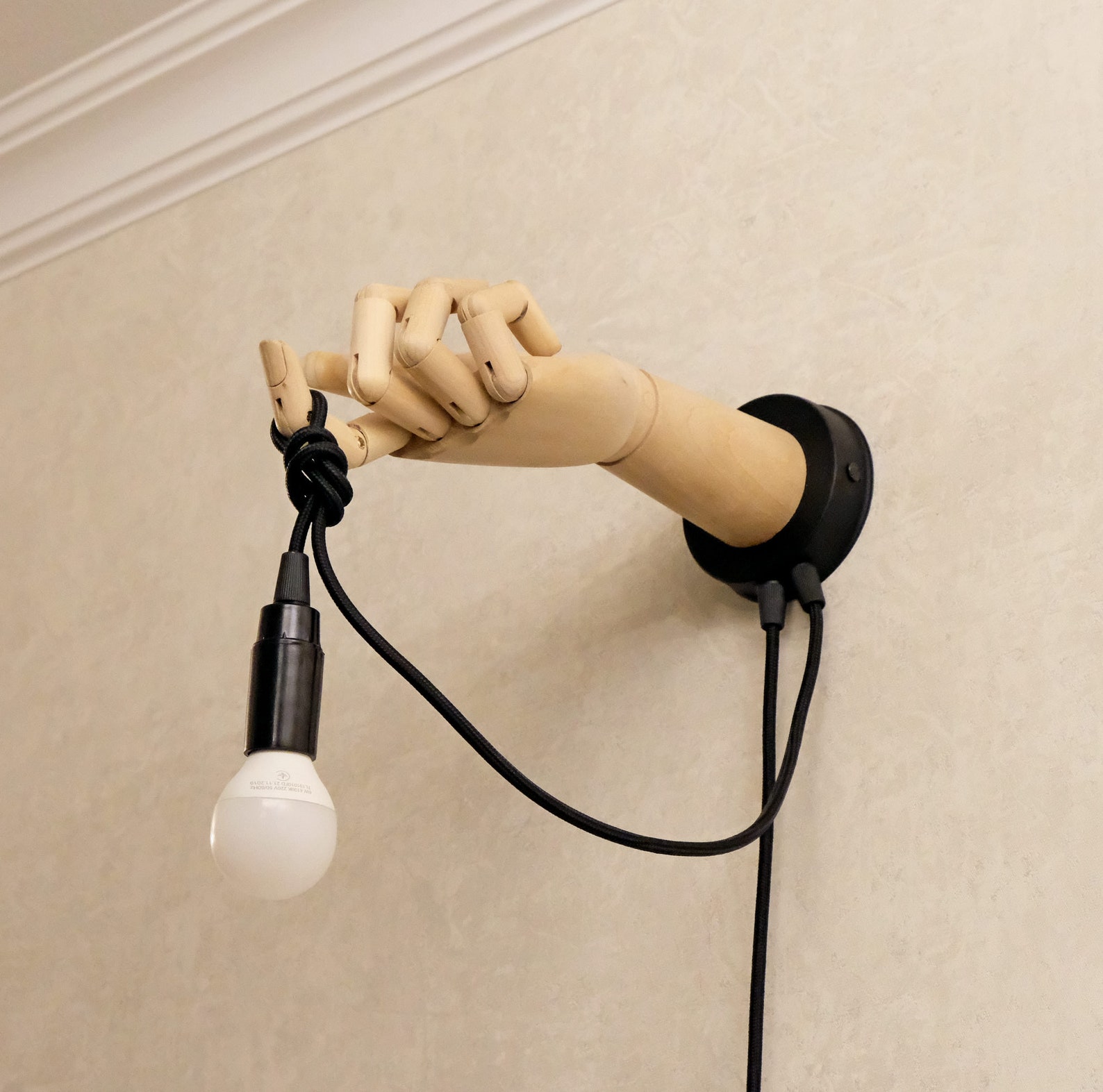 Wooden Hand Sconce With a Switch and a Power Plug | Vintage Lamp - Etsy