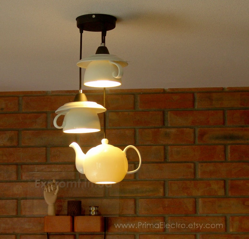 Tea party lighting kitchen teapot chandelier Alice in | Etsy