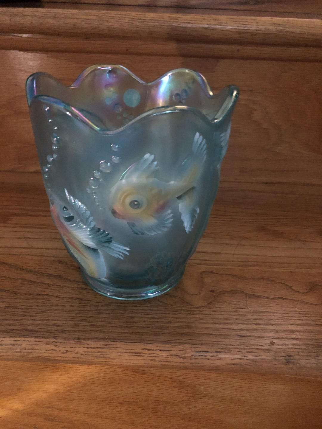 RARE NEW Signed Fenton Colorful Atlantis Koi Fish Iridescent Vase ...
