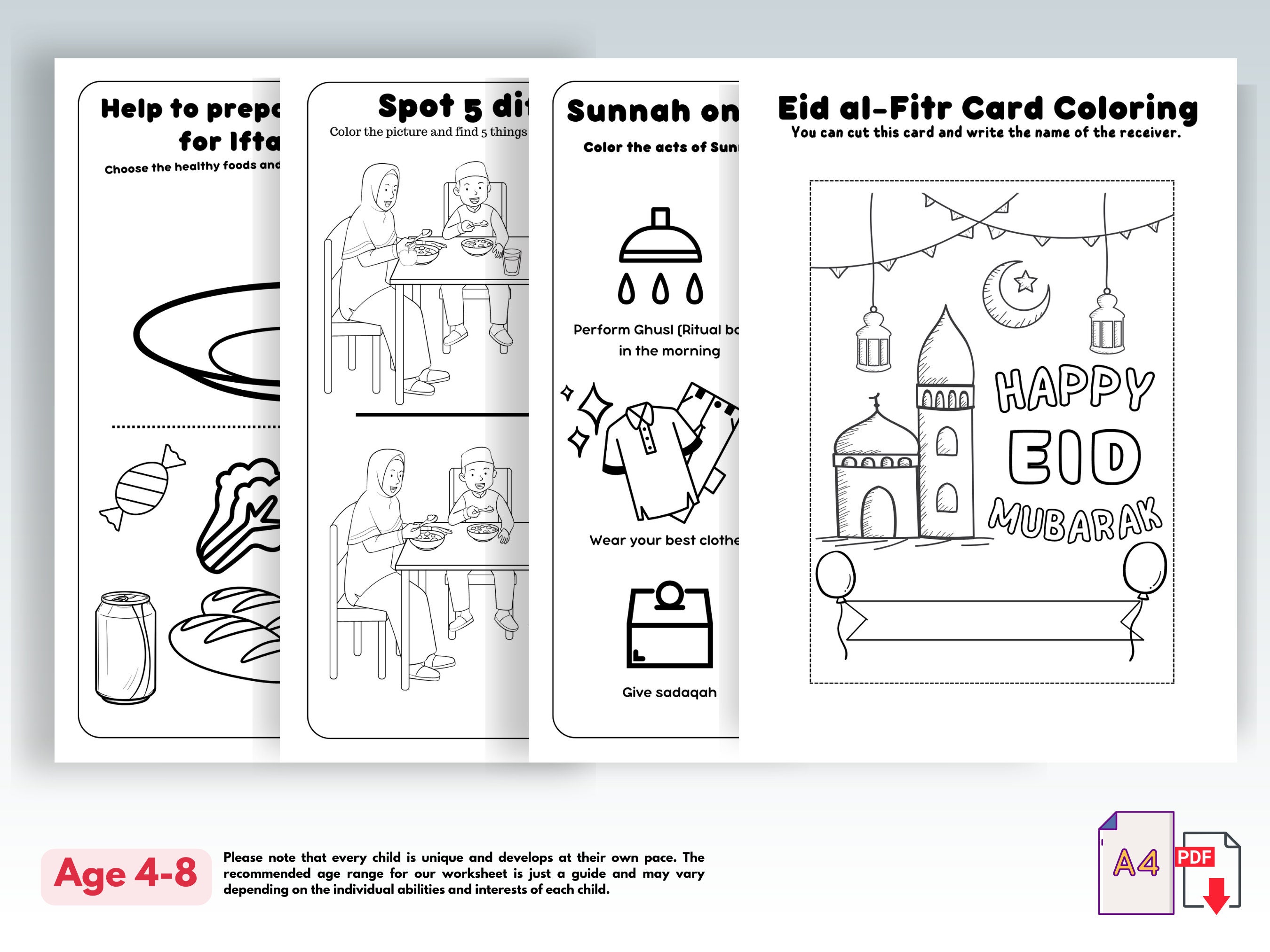 Ramadan Activity Worksheets for Kids, Islamic Book, Coloring, Mazes ...