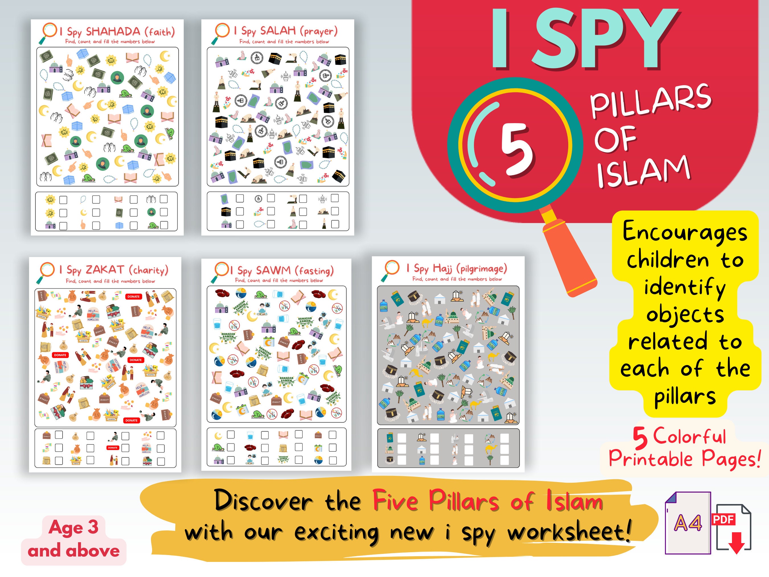 Islamic I Spy Worksheets for Kids, Kids Activity, Gift for Muslim, Eid ...