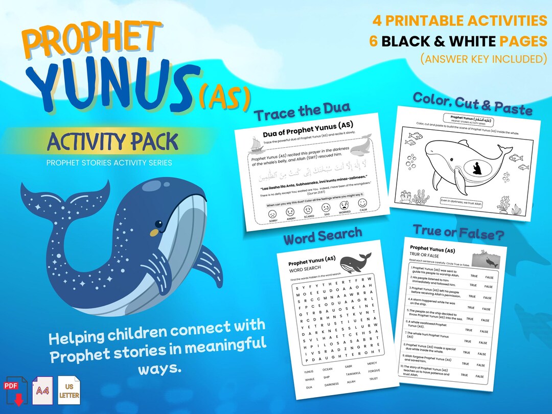 Prophet Yunus Islamic Activity for Kids | Ramadan Printable Worksheets ...