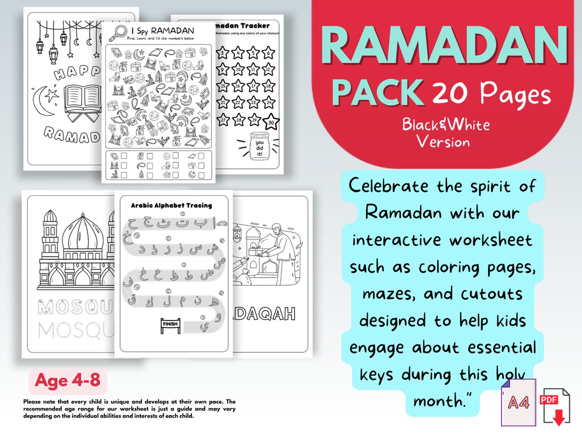 Ramadan Activity Worksheets for Kids, Islamic Book, Coloring, Mazes ...