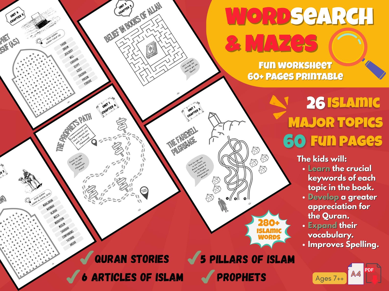 Islamic Word Search and Mazes Worksheet for Kids | Printable Muslim ...