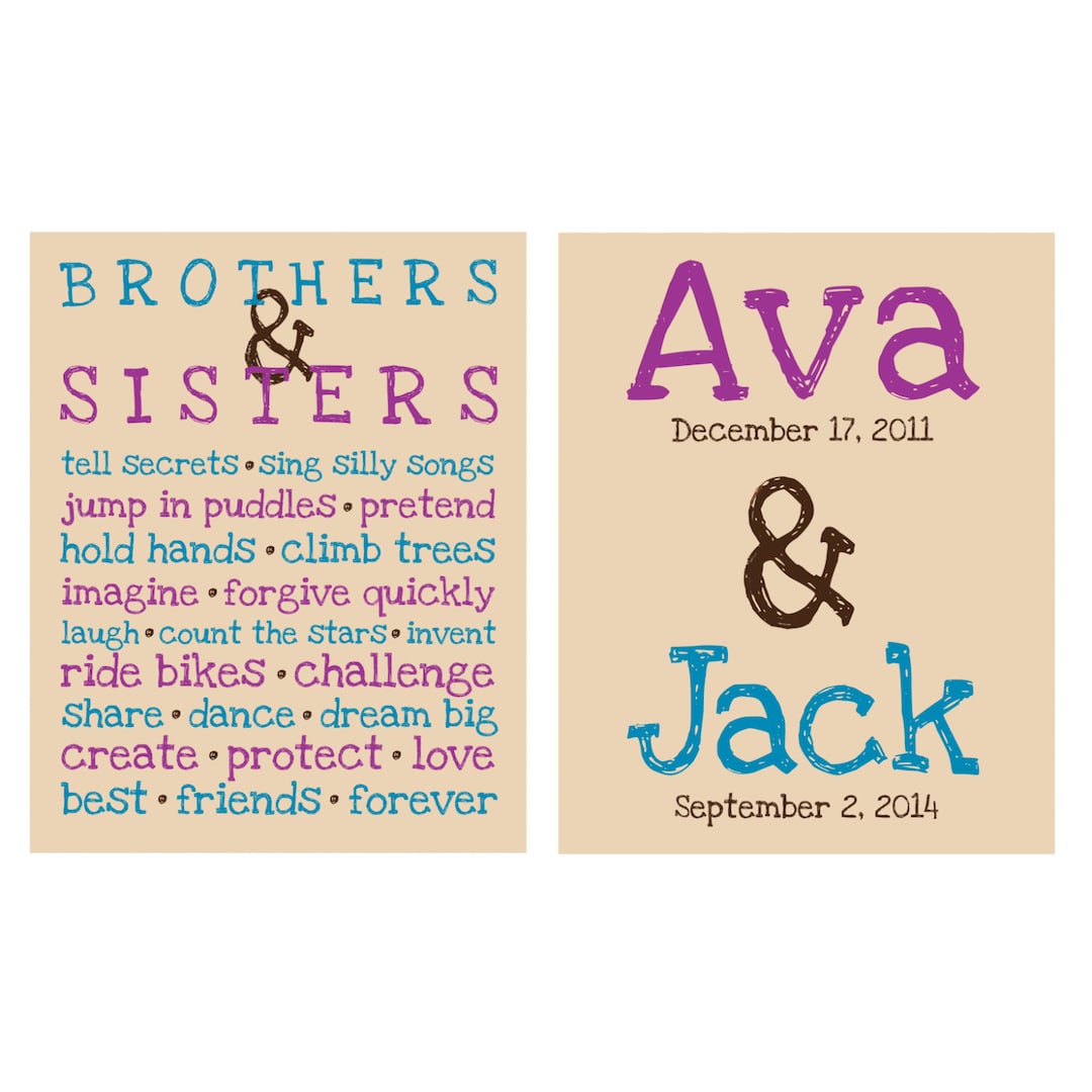 Personalized SIBLING Brother Sister Name Print Set Baby Art Boy Nursery ...