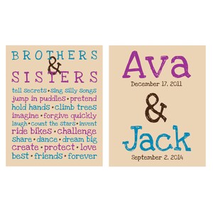 Personalized SIBLING Brother Sister Name Print Set Baby Art Boy Nursery ...